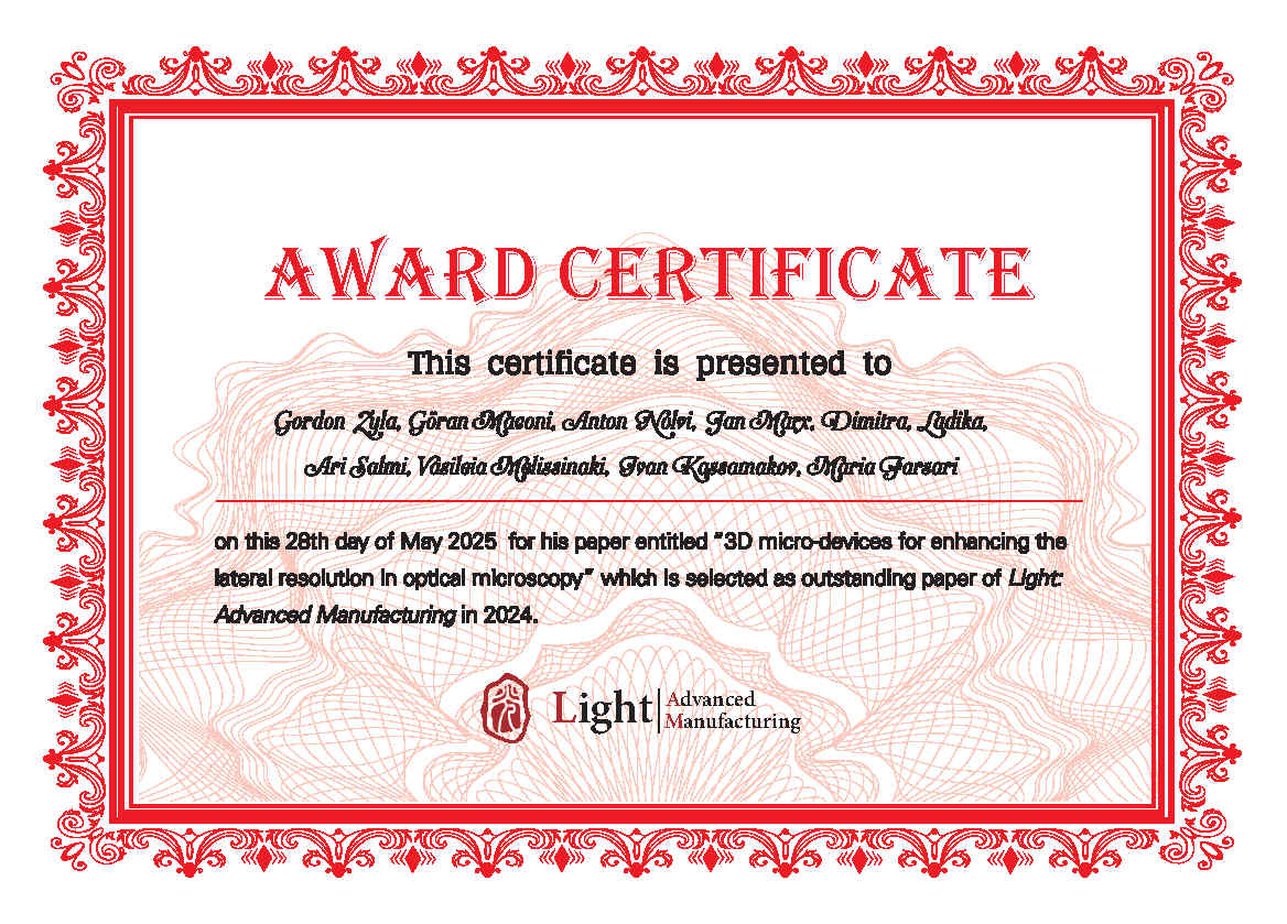 3D micro-devices for enhancing the lateral resolution in optical microscopy | IESL-FORTH